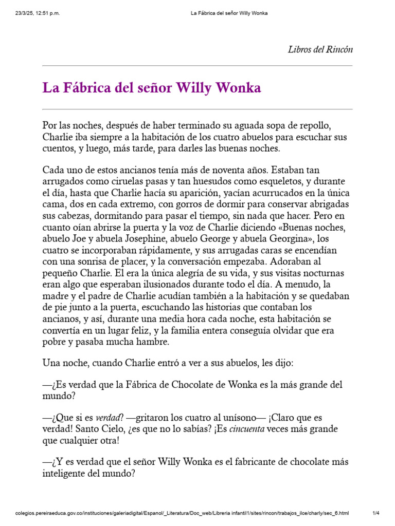 La Fábrica Del Señor Willy Wonka | PDF