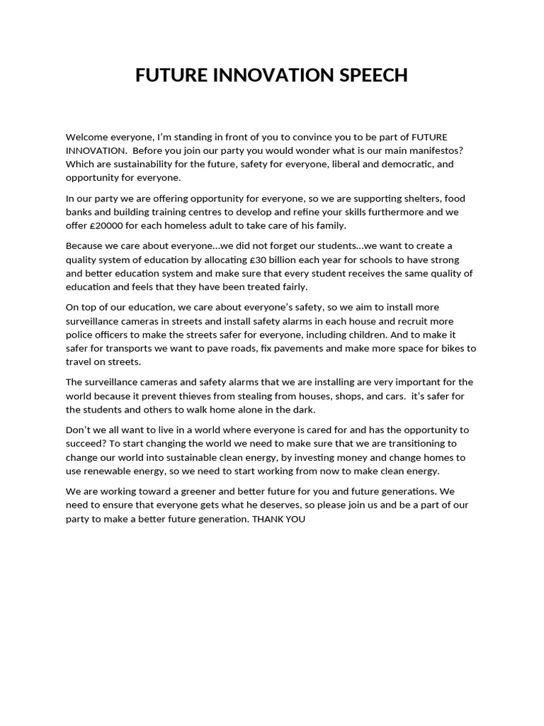 FUTURE INNOVATION Speech | PDF