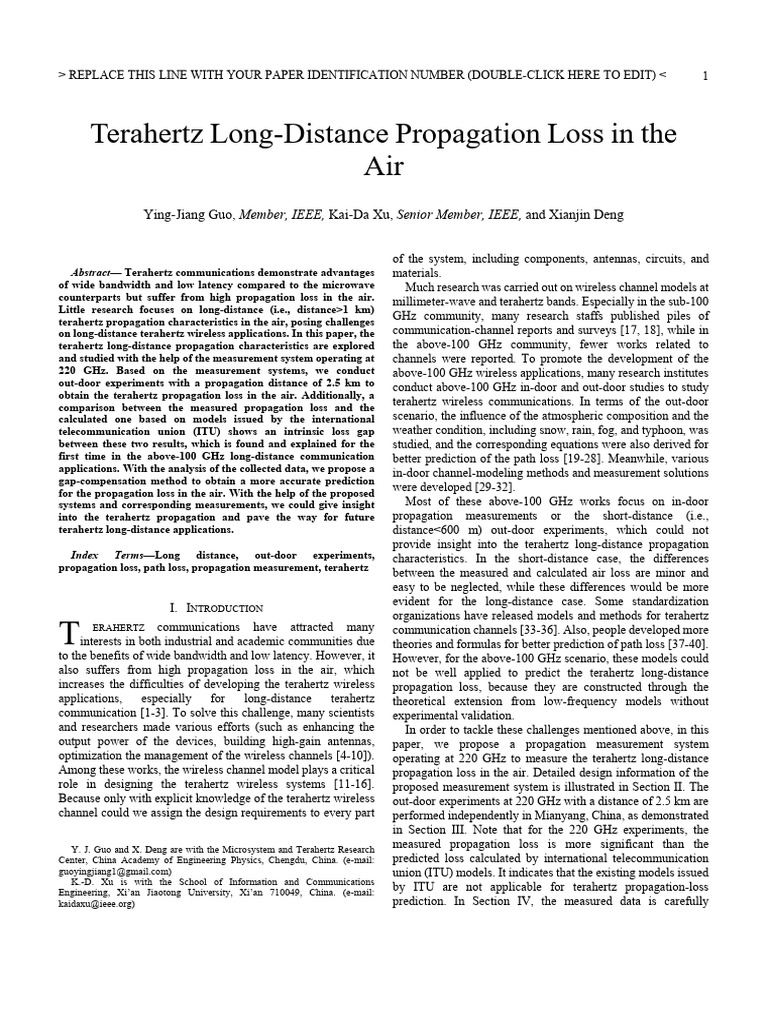 Terahertz Long-Distance Propagation Loss | PDF | Radio Propagation ...