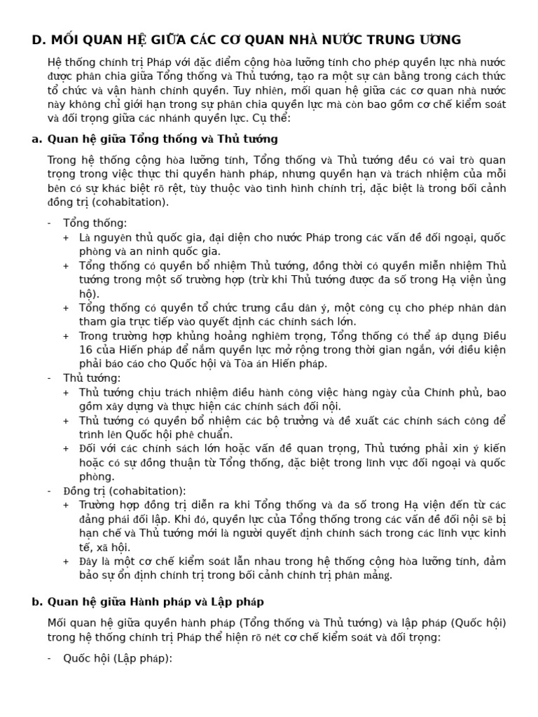 D. MỐI QUAN HỆ GIỮA CÁC CƠ QUAN NN TW | PDF