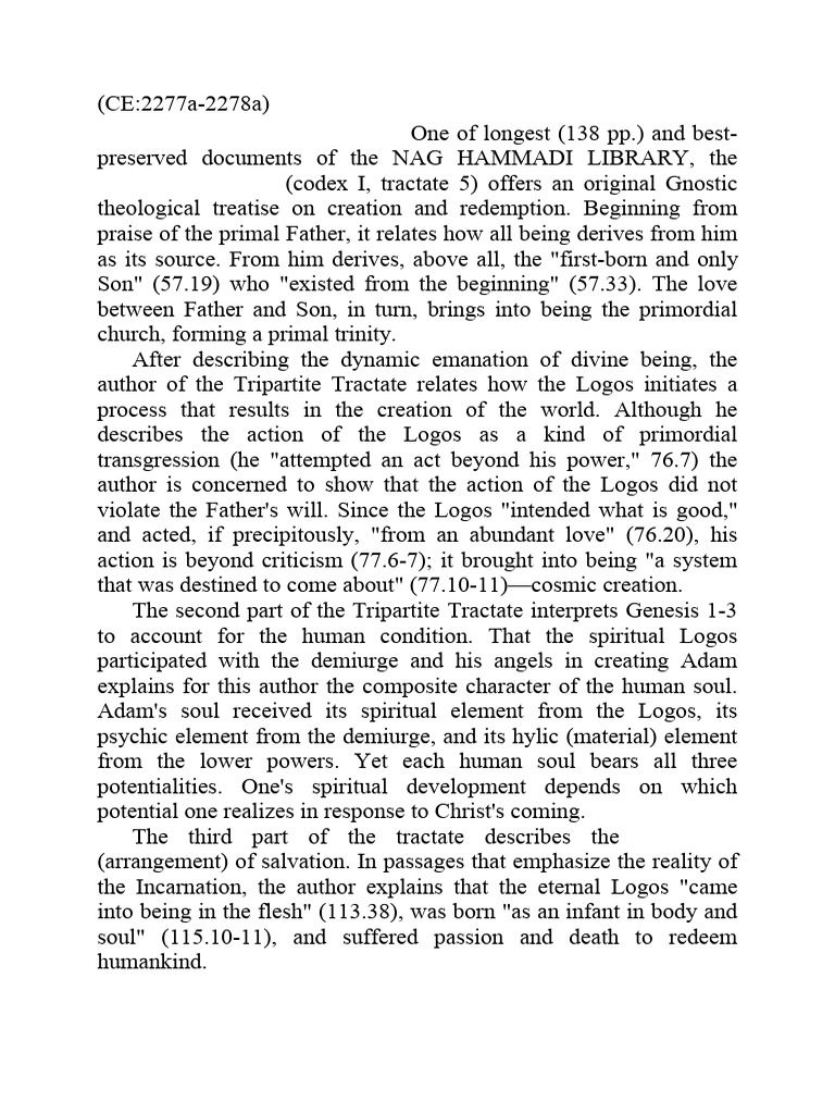 TRIPARTITE TRACTATE - Cce - 1871 | PDF | Theology | Religious Belief ...
