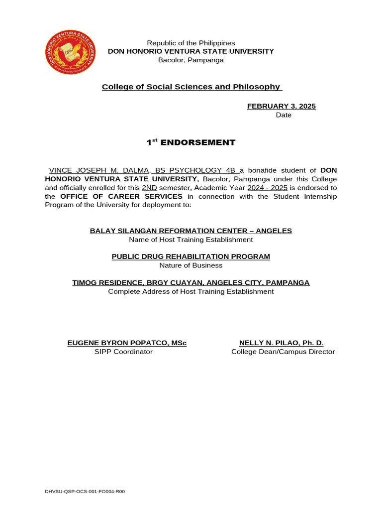 1st Endorsement Vince | PDF