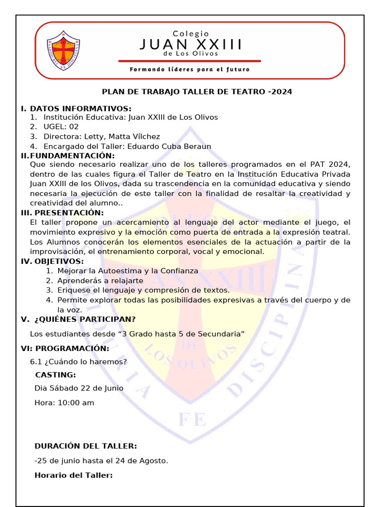 Proyecto Taller de Teatro Corregido | PDF