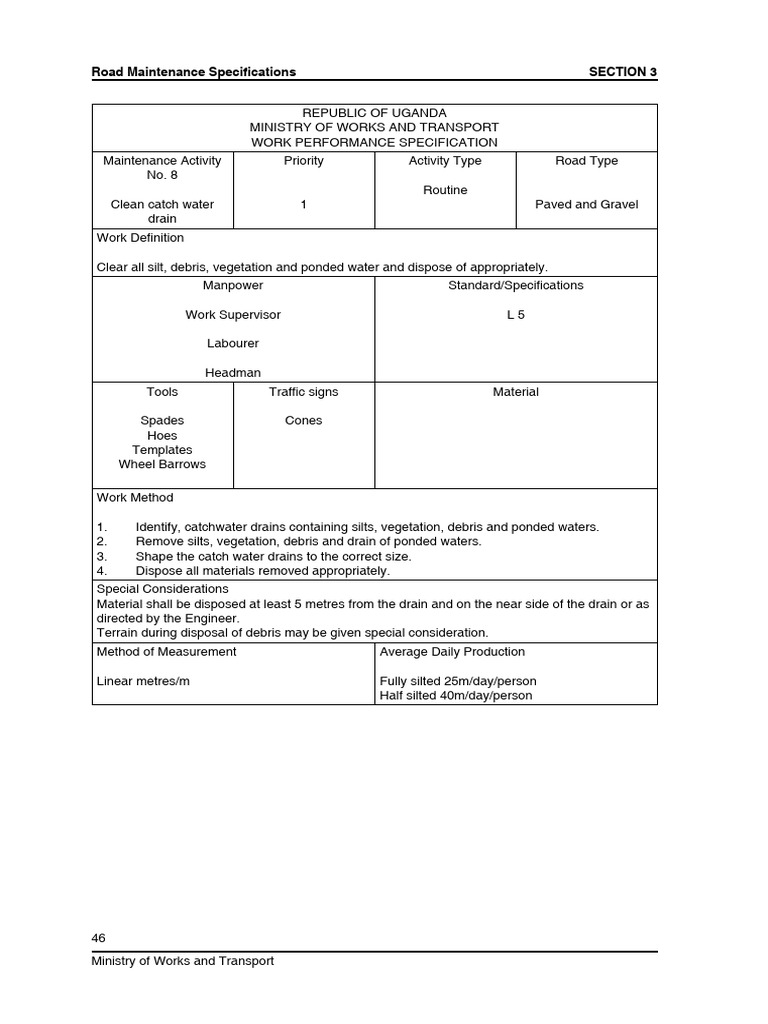 Uganda Road Maintenance Specifications | PDF | Road | Road Surface
