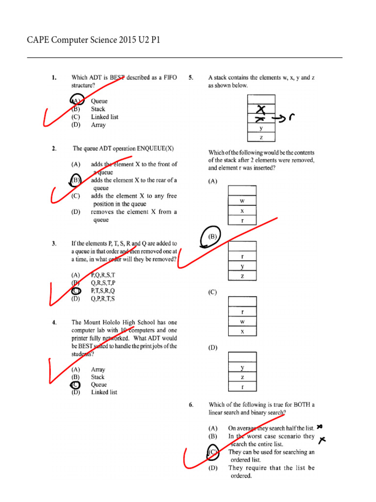 Comp Sci U2 P1 Answersheet 2022-2015 | PDF | Queue (Abstract Data Type) | Computing