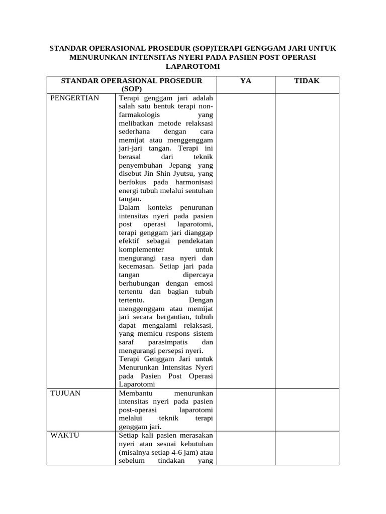 SOP Terapi Genggam Jari untuk Nyeri | PDF