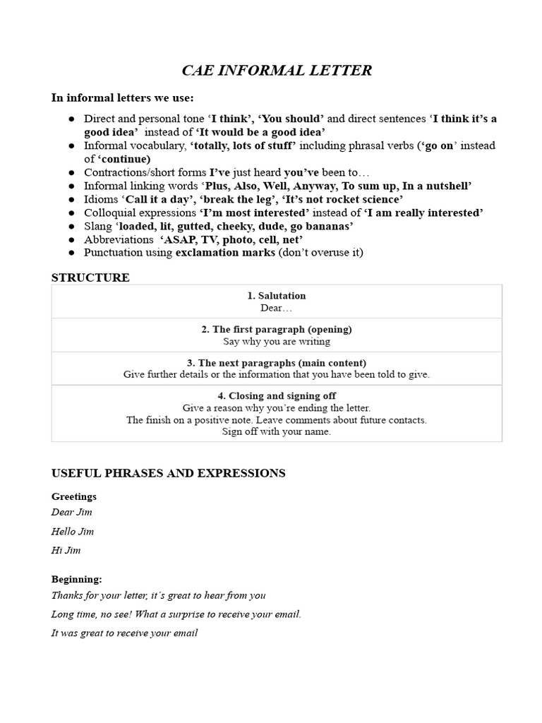 Cae Writing Informal Letter | PDF | Linguistics
