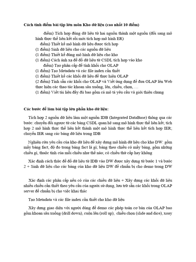 Hướng dẫn và cách chấm điểm bài tập lớn KDL | PDF