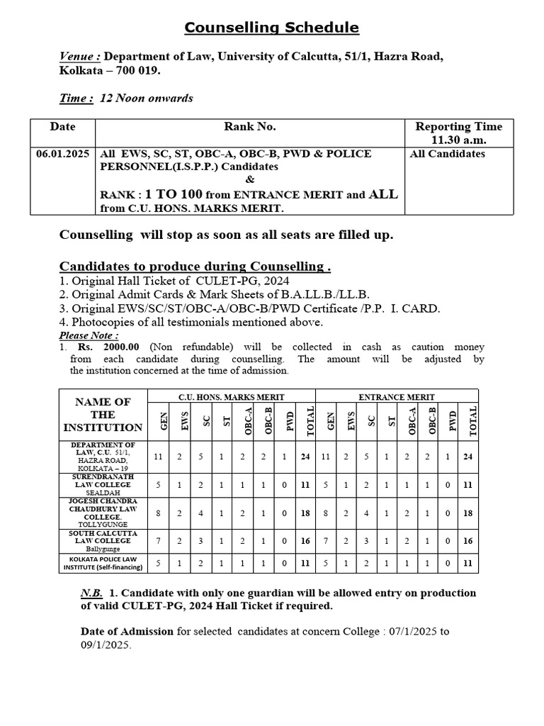 LLM Counselling Schedule, 2024 | PDF | Qualifications