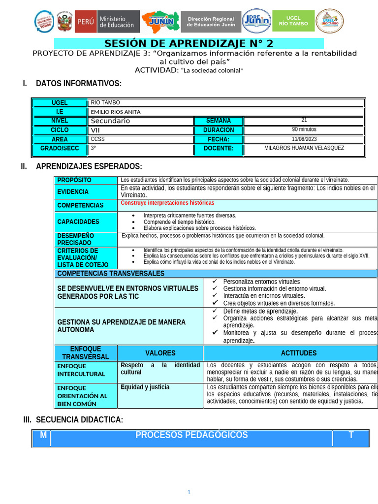 Sesion CCSS 3° Sec-Semana 02 Uni 3 | PDF | Maestros | Aprendizaje