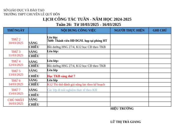 Lqd - Lich Cong Tac Tuan 26 (1) | PDF