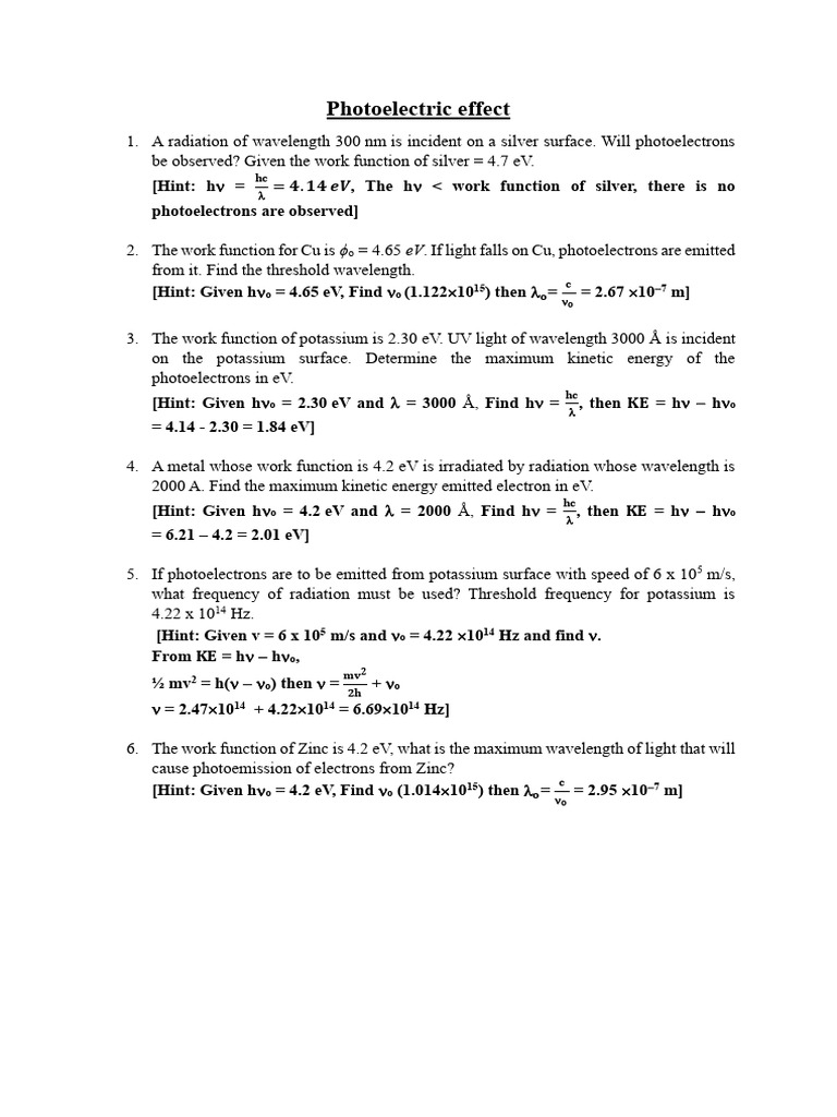 Photoelectric effect_Practice Problems | PDF