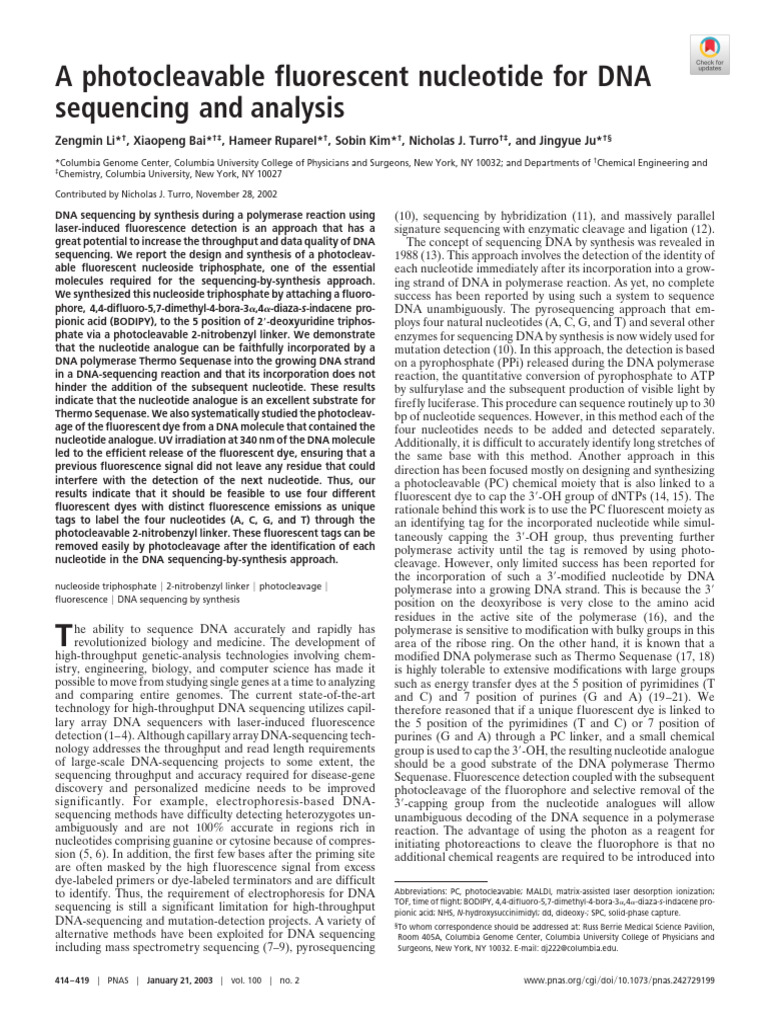 Photocleavable Fluorescent Nucleotide for DNA | PDF | Dna Sequencing | Dna