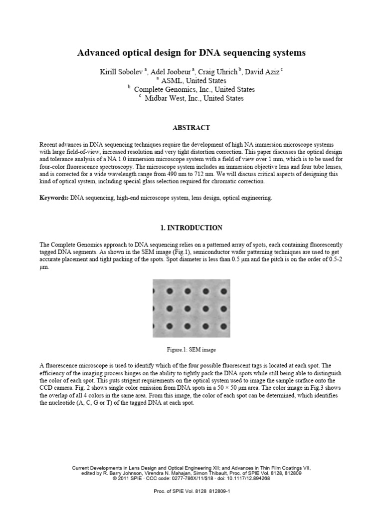 Advanced Optical Design For DNA Sequencing Systems | PDF | Optical ...