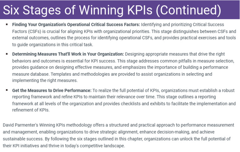 Six Stages of Winning KPIs Explained | PDF