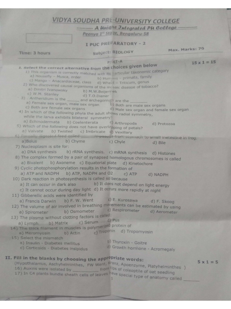 Biology Prepratory Paper - Vidya Soudha | PDF