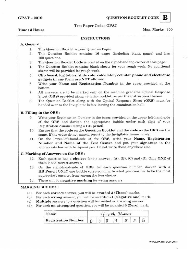 Gpat Question Paper 2010 1495 | PDF | Nuclear Magnetic Resonance | Electron