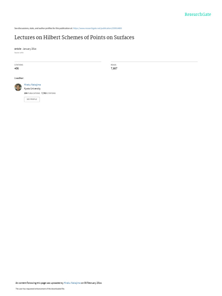 Hilbert Schemes on Surfaces Lectures | PDF | Quantization (Physics ...