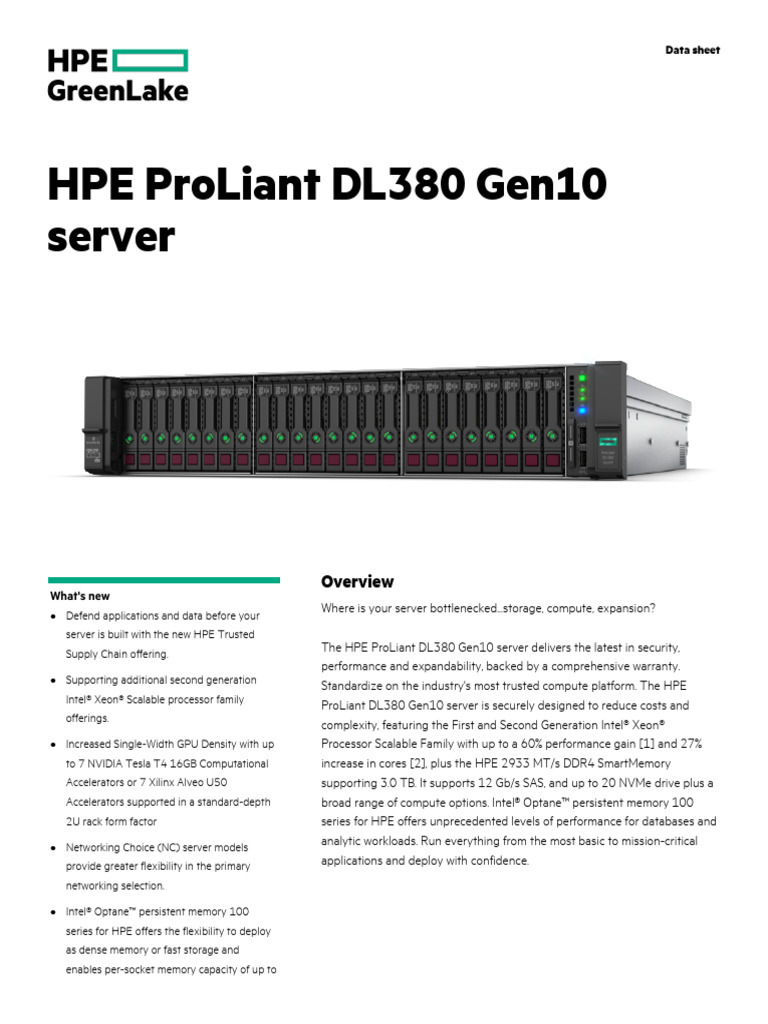 HPE ProLiant DL380 Gen10 Server Data Sheet-PSN1010026818USEN | PDF ...