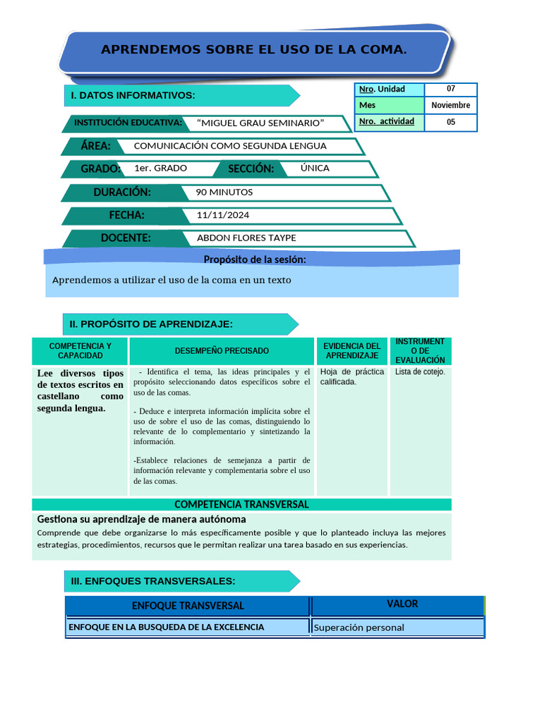 Uso de la Coma en Textos Escritos | PDF | Aprendizaje | Evaluación