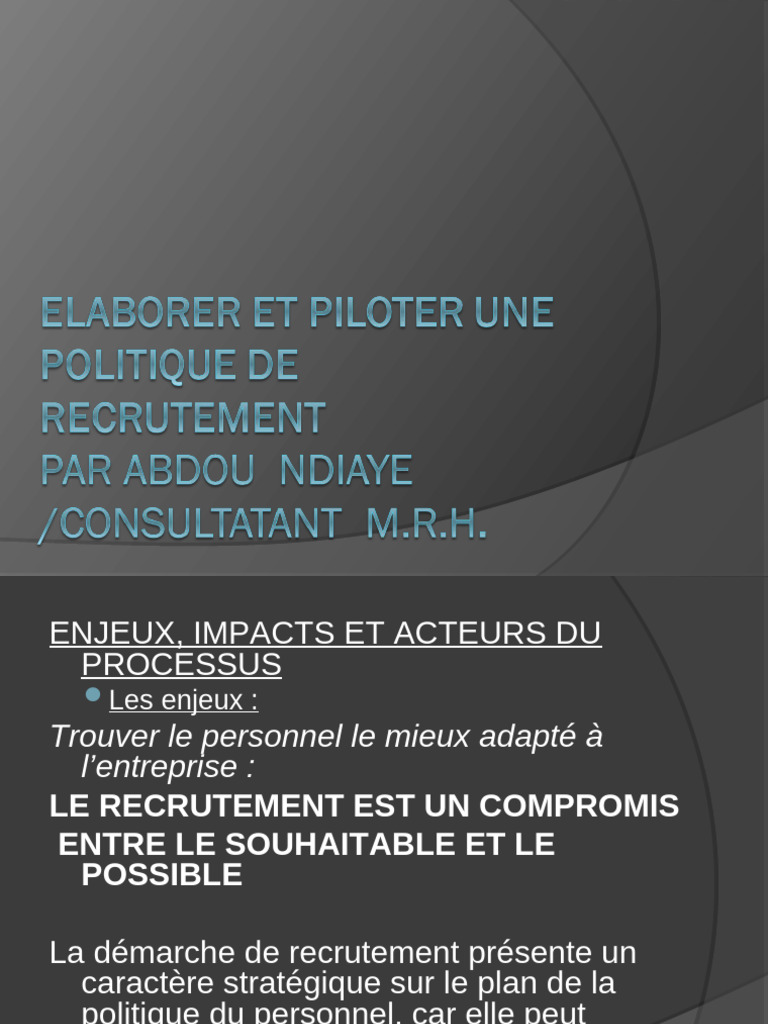 Enjeux et acteurs du recrutement | PDF | Recrutement | Gestion des ...