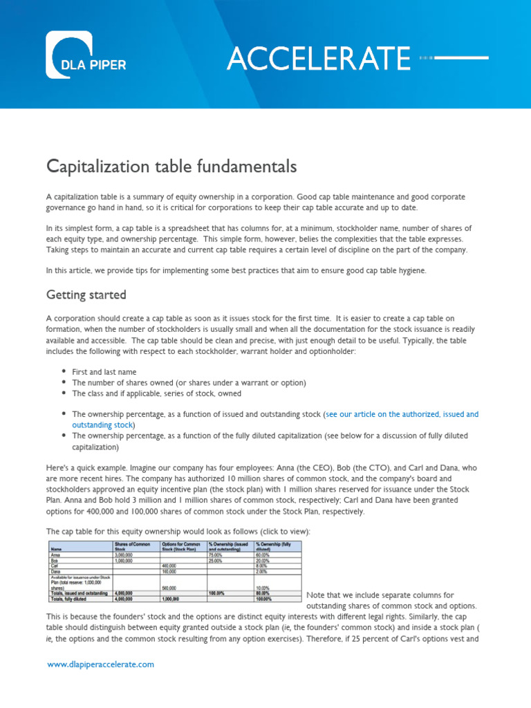 DLA Piper Accelerate - Capitalization Table Fundamentals | PDF | Stocks ...