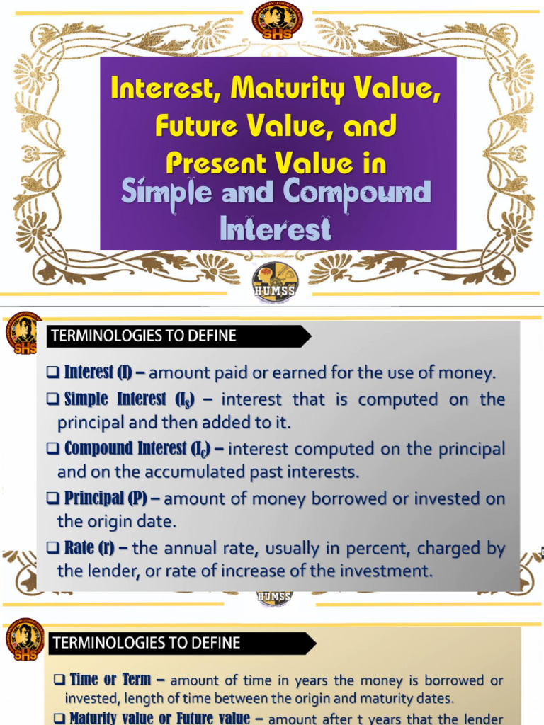 Interest, Maturity Value, Future Value, and Present Value in Simple and Compound Interest | PDF