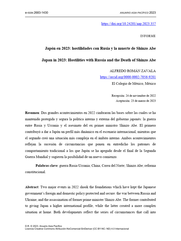 Japón en 2023 Hostilidades Con Rusia y La Muerte de Shinzo Ab | PDF | Japón | Shinzo Abe