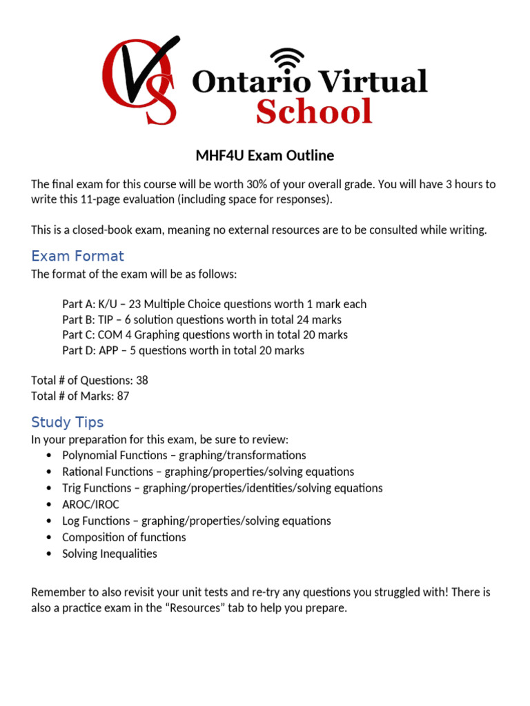 May MHF4U Exam Outline | PDF