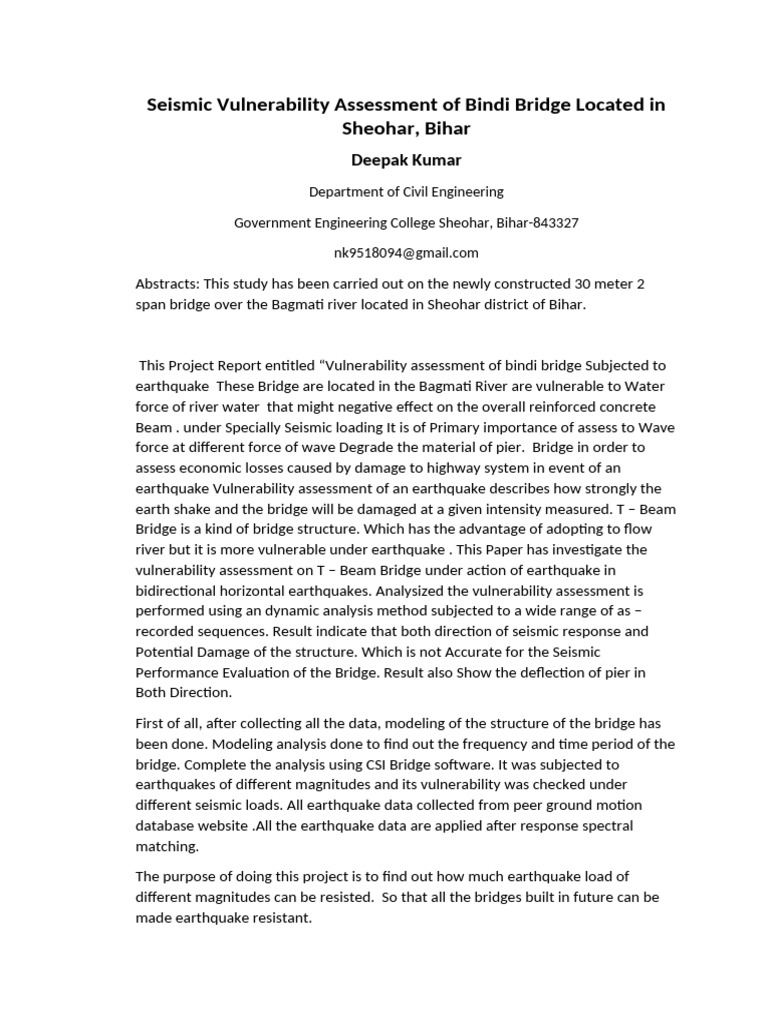 Seismic Vulnerability of Bindi Bridge | PDF | Earthquakes | Bridge
