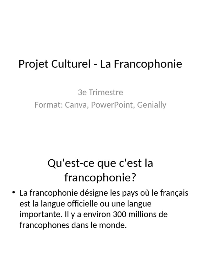 Découverte de la Francophonie mondiale | PDF