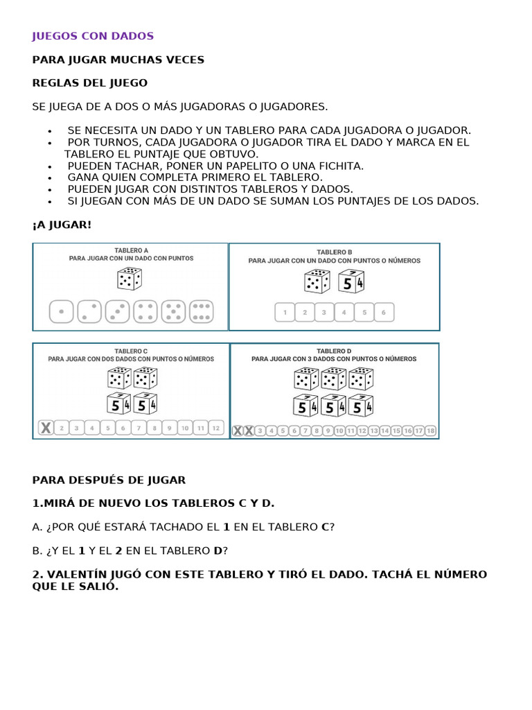 Juegos de Dados para Primer Grado | PDF