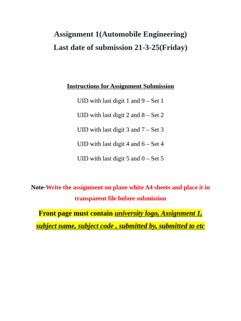 Assignment 1 - Automobile Engineering | PDF