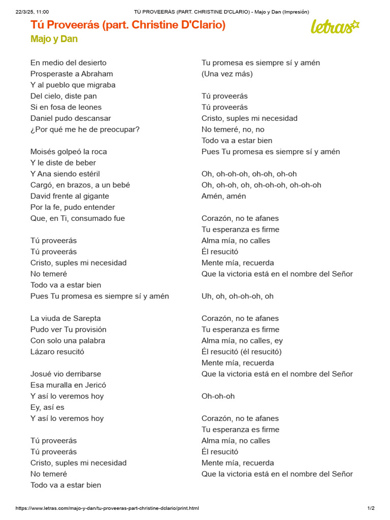 Tú Proveerás: Letra y Mensaje de Fe | PDF | Contenido bíblico