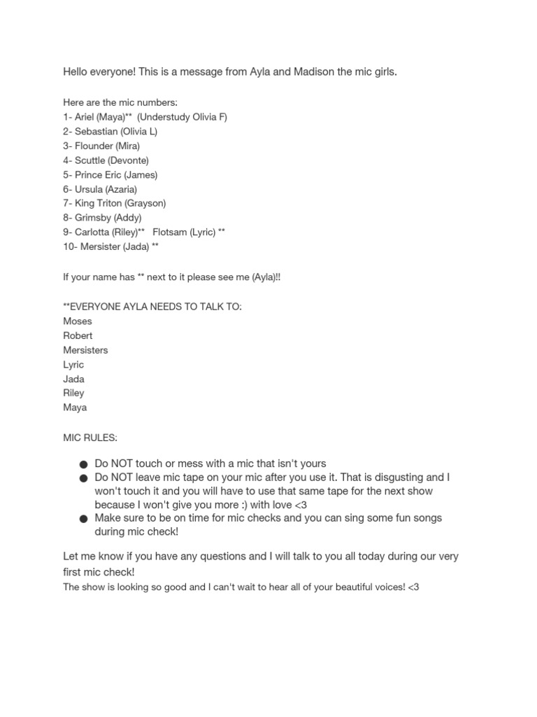 Little Mermaid Mic Rules | PDF