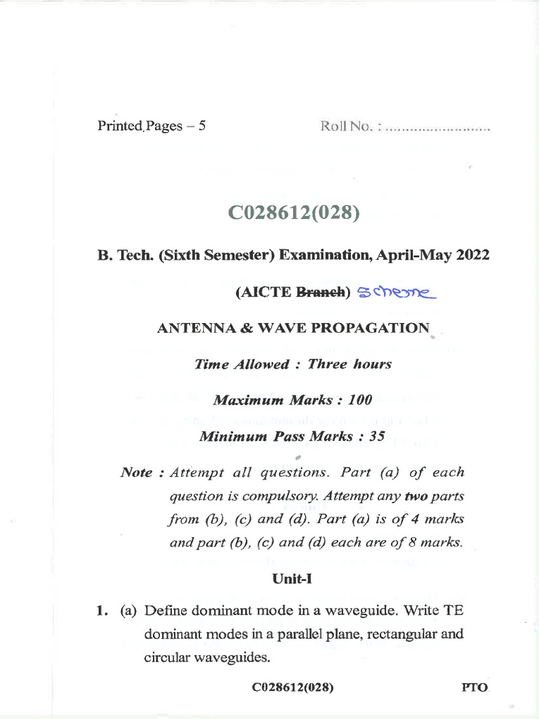 2022-Apr-May-Antenna & Wave Propagation (AICTE) | PDF