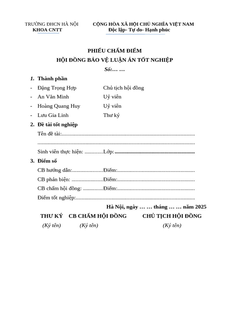 Phieu Cham Diem | PDF