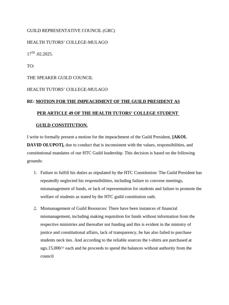 impeachment letter-1 | PDF | Impeachment | Government