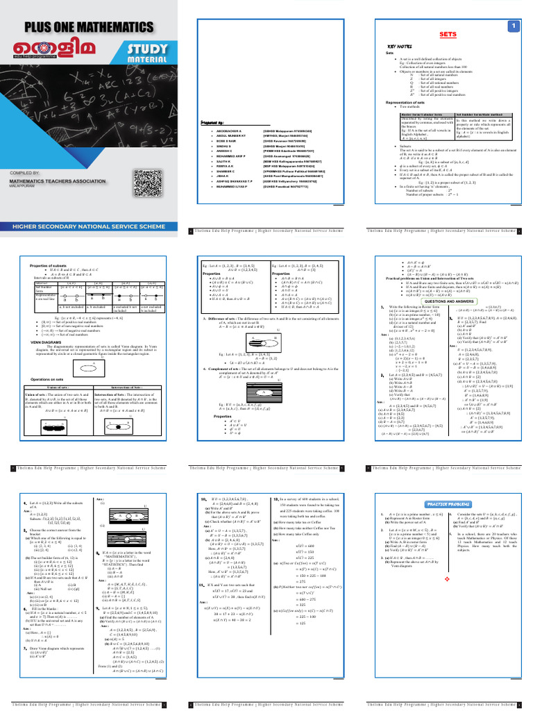 Plus One Maths Notes: Sets Overview | PDF | Mathematics | Real Number