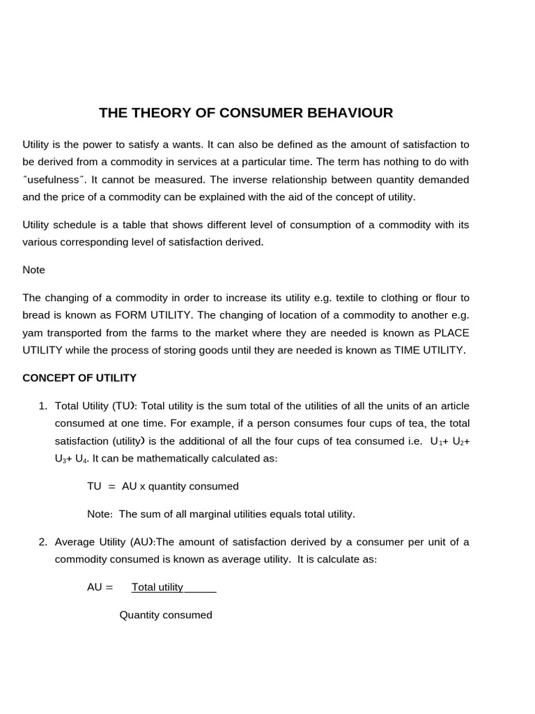 Understanding Consumer Behavior Theory Pdf Utility Economic Surplus