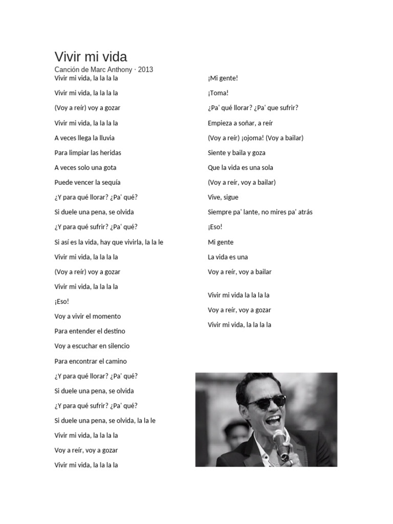 Vivir mi vida: Canción de Marc Anthony | PDF