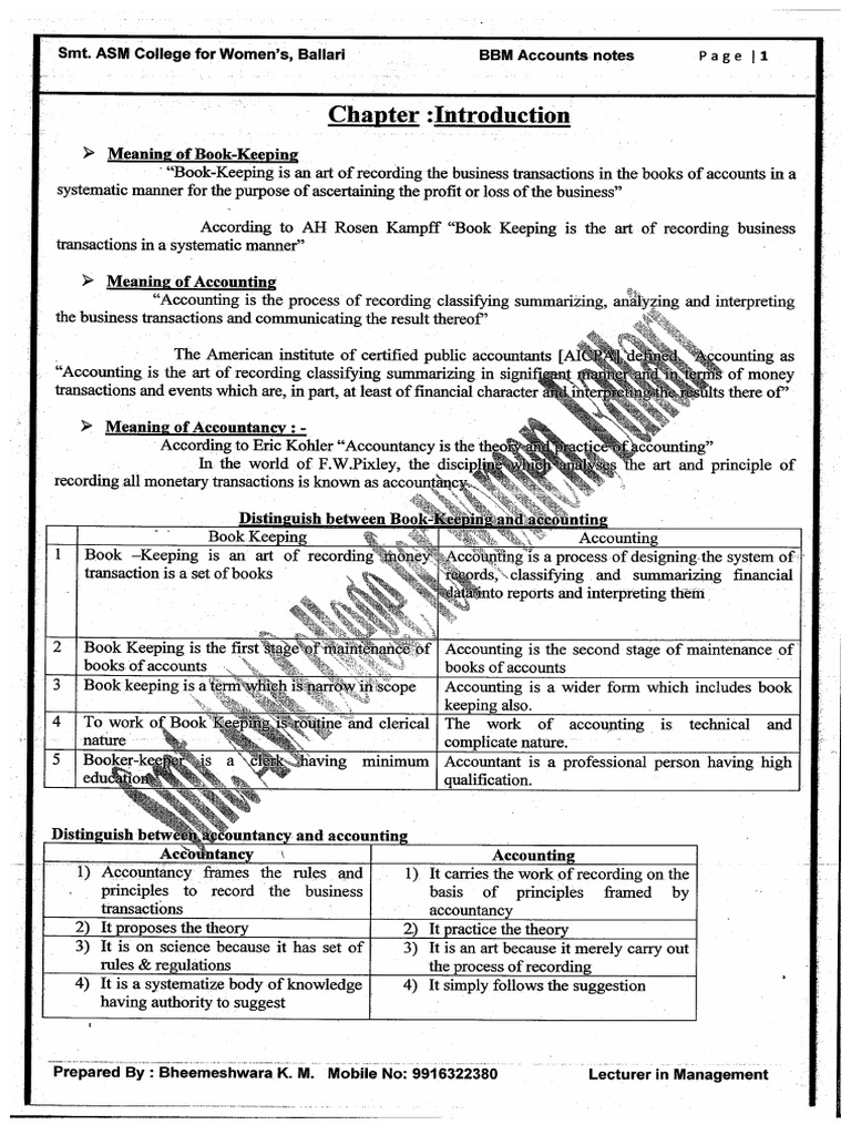 BBM Accounts Study Material Alter | PDF