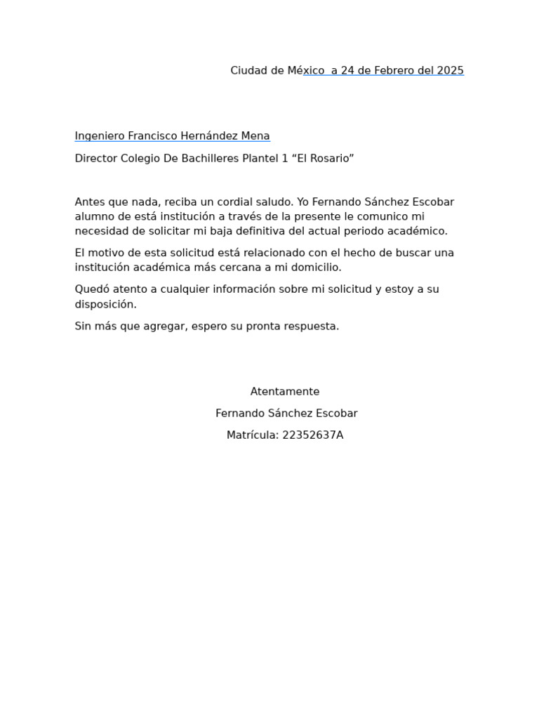 Solicitud de Baja Definitiva Bachilleres | PDF