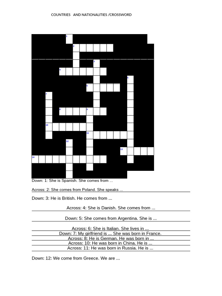 Crossword Countries and Nationalities | PDF