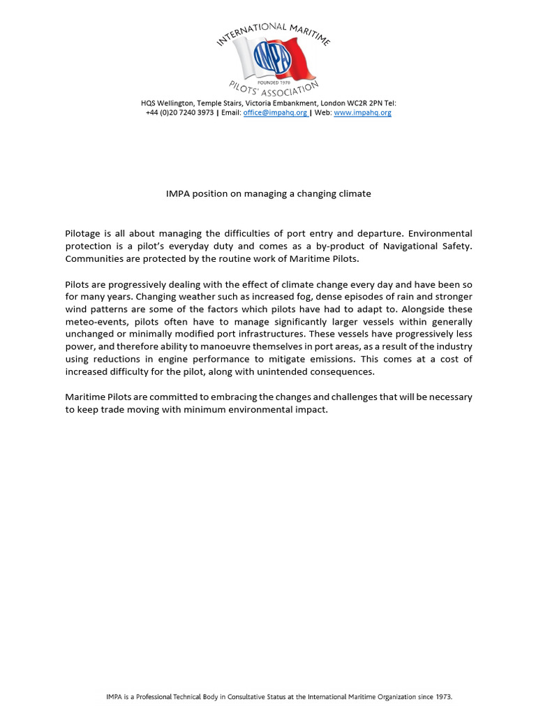 IMPA position on Climate Change | PDF