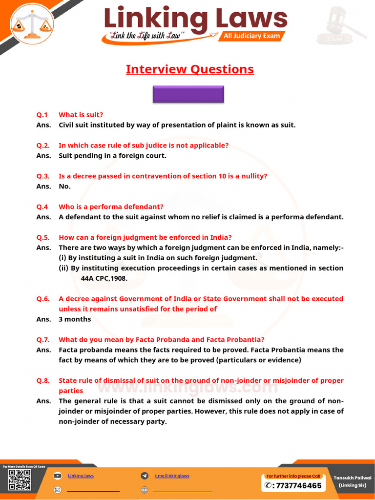 Interview Questions Linking Laws | PDF | Evidence (Law) | Acquittal