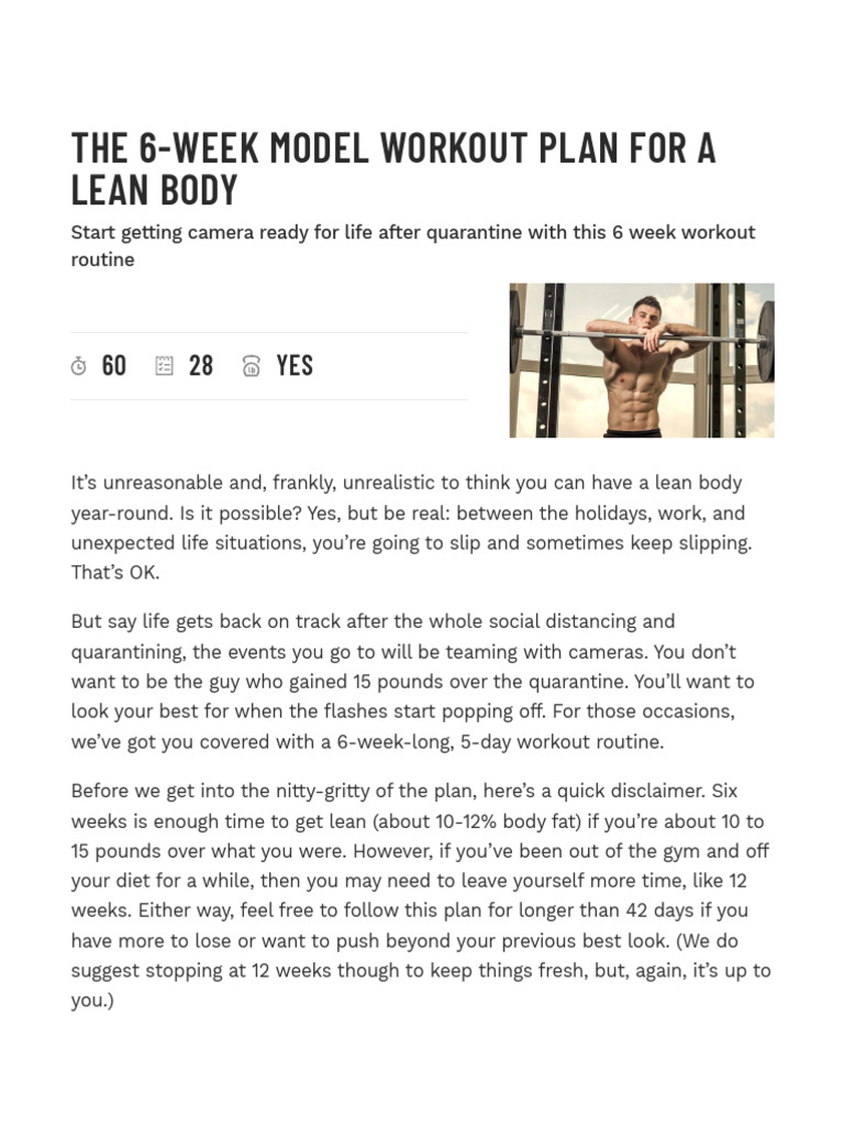 The 6-Week Model Workout Plan For a Lean Body - Muscle & Fitness | PDF ...
