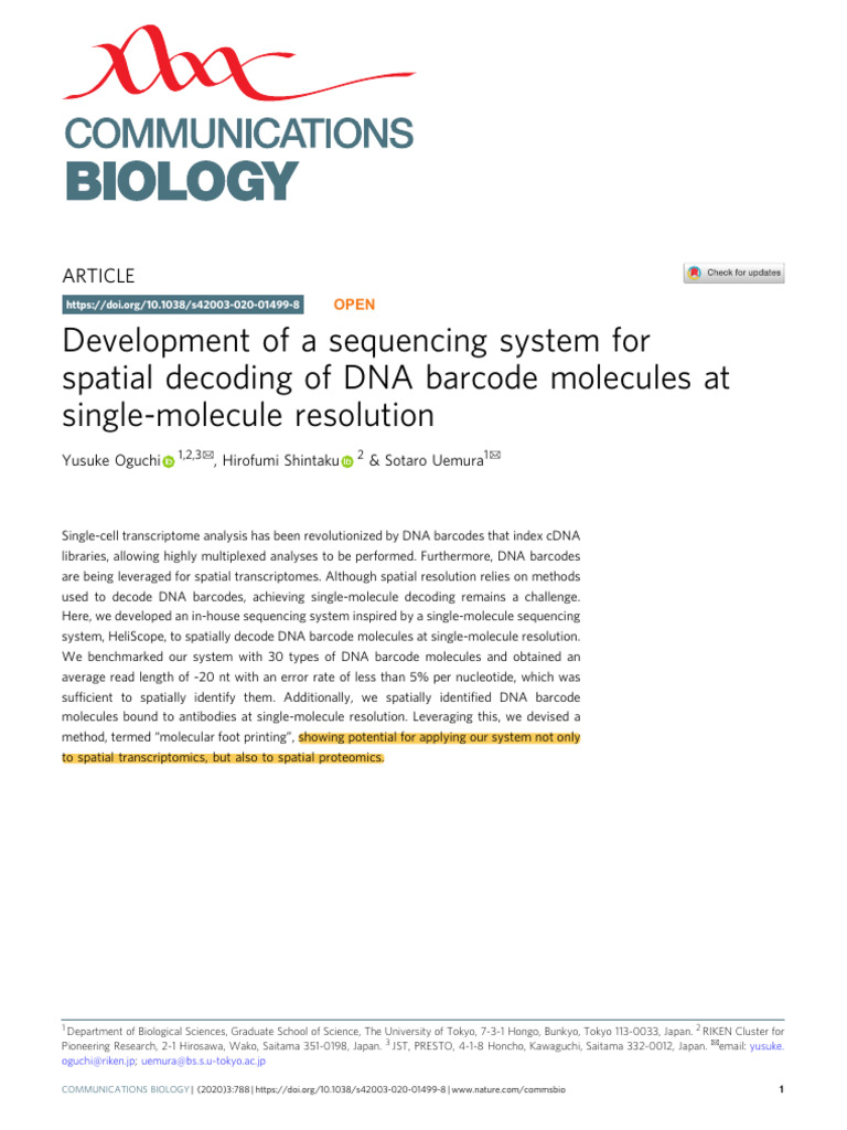 Development of A Sequencing System For Spatial Decoding of DNA Barcode Molecules at Single ...