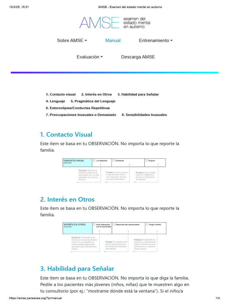 AMSE - Examen Del Estado Mental en Autismo | PDF | Autismo