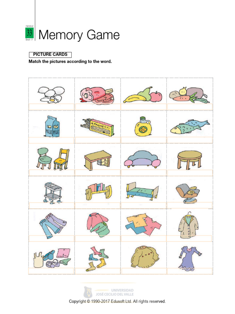 AC 14 Basic I Handout 33 Unit 7 For Sale Memory Game | PDF